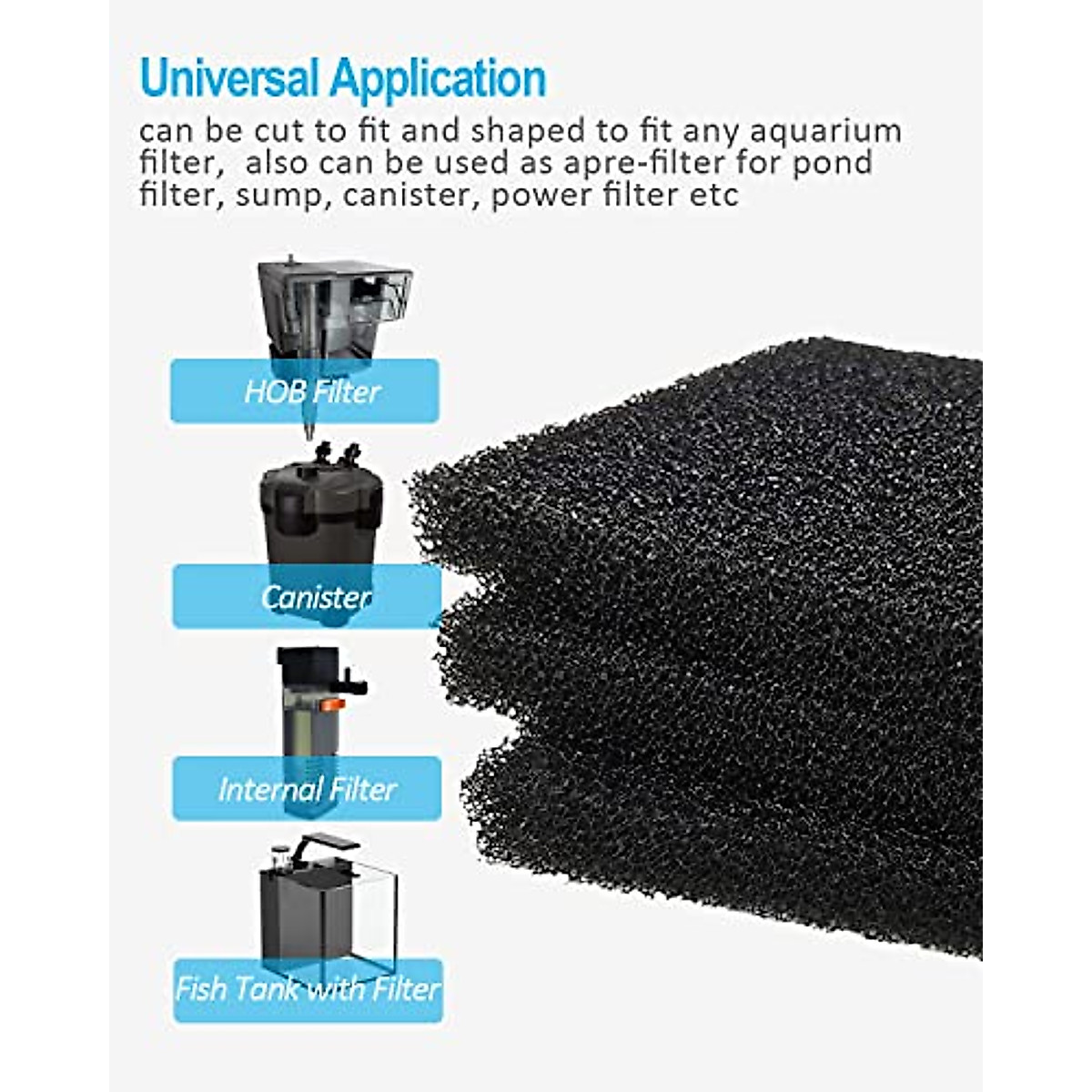 Duedusto Aquarium Filter Pad Media, Bio Sponge Pad Coarse, Cut to Fit Any Aquarium Filter, 3 Pieces