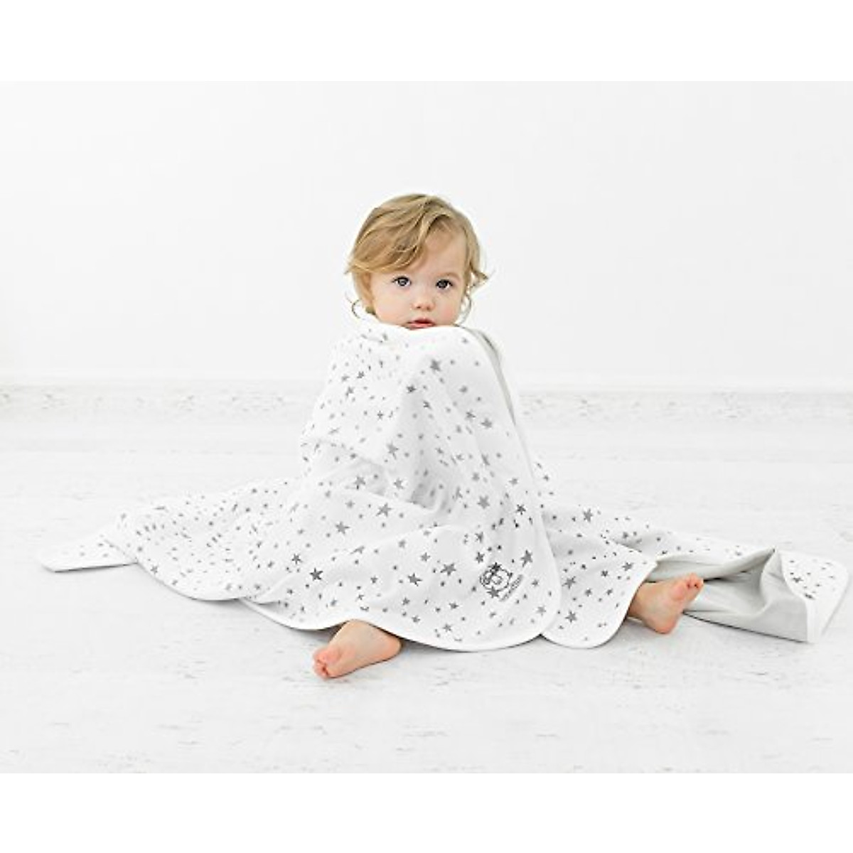 Woolino Toddler Blanket - Merino Wool and Organic Cotton Baby Blanket for Girls and Boys - 4 Season - 52.5” x 40” - Gray Stars