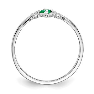 Jewelry Stores Network Emerald Round Heart May Birthstone Ring in Real 14k White Gold Size 7