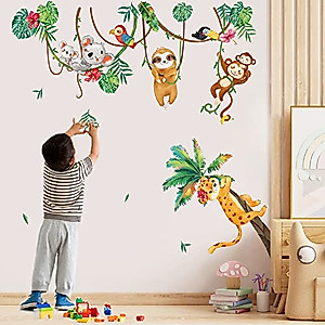 decalmile Jungle Animals Wall Decals Monkey Koala Leopard Wall Stickers Baby Nursery Kids Room Living Room Wall Decor