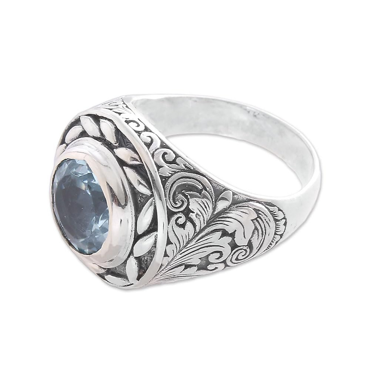 NOVICA Artisan Handmade Blue Topaz Cocktail Ring Crafted Bali Sterling Silver Indonesia Birthstone Gemstone [ring Front 0.7 in H x 0.8 in W x 0.3 in D Band Width 4 mm W] ' Tari Lotus'