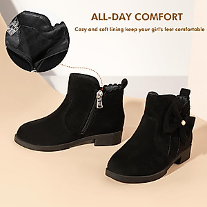PANDANINJIA Girls Black Boots Toddler Kids Short Ankle Boots Bow Clara Sweet Zipper Dress Booties Size 3