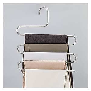Pants Hanger Multi-Layer Non-Slip S-Shape Trousers Hangers Stainless Steel Clothes Hanger Closet Storage Organizer for Tie Scarf Jeans Pants(5-Layer,1 Pack)