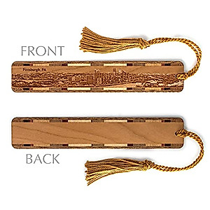 Pittsburgh, Pennsylvania Skyline - Engraved Wooden Bookmark with Tassel - Made in USA - Also Available Personalized