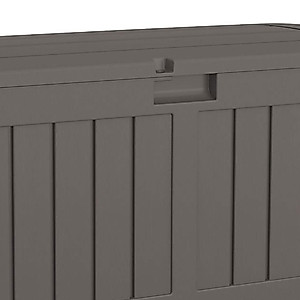 Suncast 50 Gallon Plastic Deck Box with Molded Lockable Feature and Weathertight Construction for Home, Patio, Lawn, and Garden Storage, Gray
