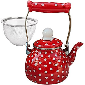 KICHOUSE Pot Carafes Coffee Loose with on Enameled Kettle for Floral Infuser Teapot Handle Oz Dot Red Boiling Microwave Blooming Kitchen Removable Tea Household Enamel Pourer Glass Tea Kettle