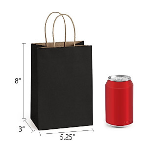 BagDream Gift Bags Kraft Paper Bags 100Pcs 5.25x3.75x8 Inches Small Shopping Bag Kraft Bags Party Bags Black Paper Bags with Handles Bulk