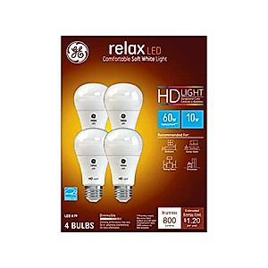 GE Relax LED Light Bulbs, 60 Watt Eqv, Soft White, A19 Standard Bulbs (4 Pack)