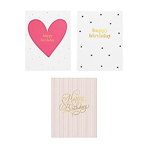 Sugar Paper Birthday Card Box, Greeting Card Assortment, Set of 12 Birthday Cards and Envelopes, Blank Inside, 6.25" x 2" x 5" Storage Box, 4.25" x 5.5" Greeting Cards