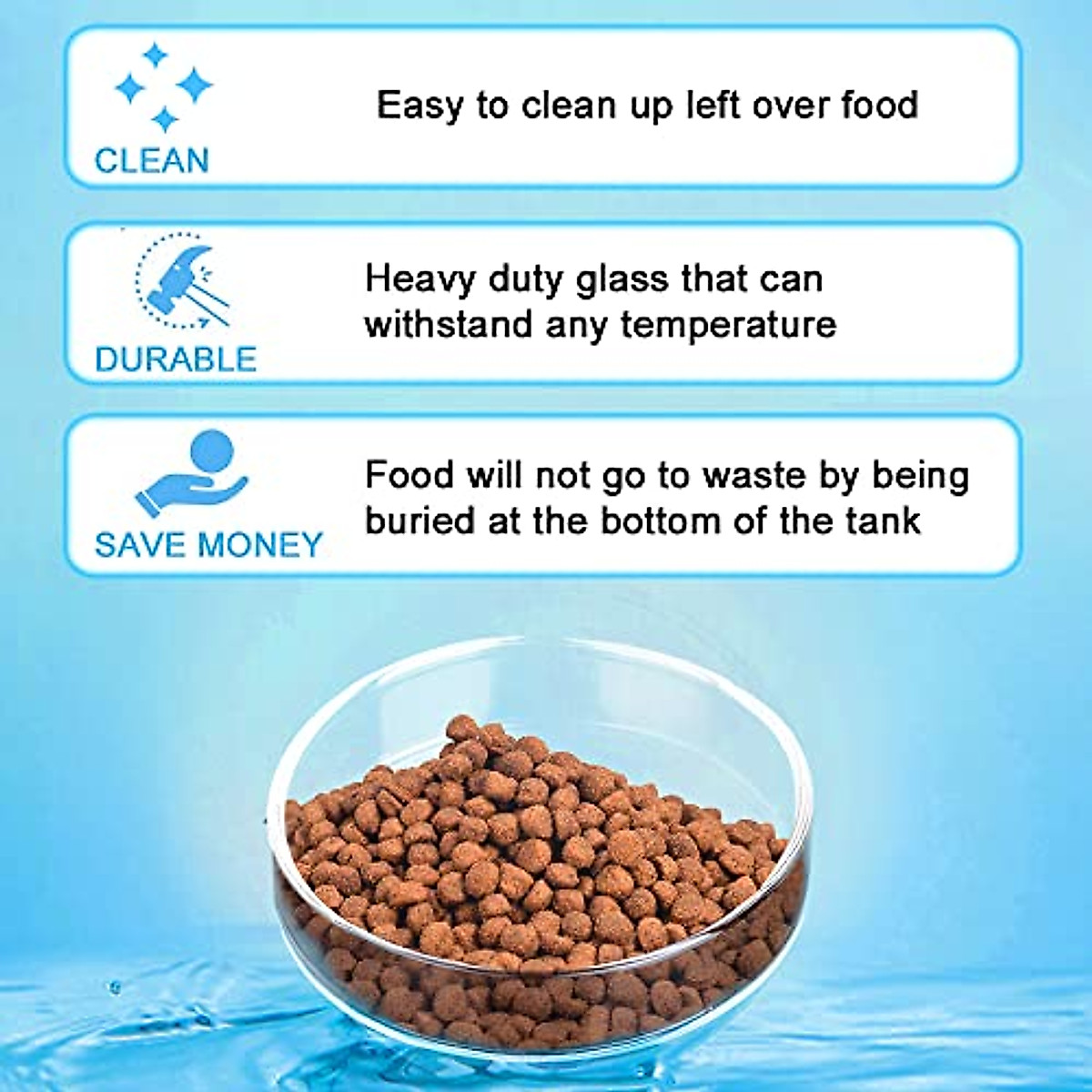 Dannisly Aquarium Glass Feeder Dish Shrimp Feeding Dish Round Clear Glass Fish Feeder Bowl Fish Tank Food Tray Container Prevent Food Spilling, 60mm