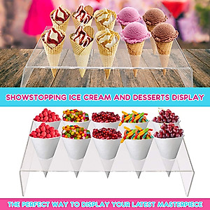 Clear Acrylic Ice Cream Cone Holder Stand 10 Holes to Display Snow Cones Sushi Hand Rolls Popcorn Candy French Fries Sweets Savory, Ice Cream Recipe Ebook Included