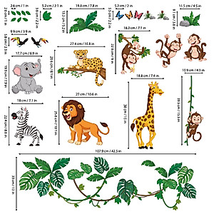DECOWALL DSL-8069 Jungle Animal Cartoon Wall Decals Elephant Monkey Giraffe Lion Forest Stickers for Kids Baby Nursery Bedroom Playroom Living Room Decor DIY Art
