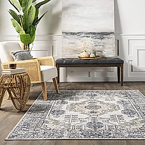 nuLOOM Evanna Faded Medallion Machine Washable Area Rug, 7' 10" x 10', Beige