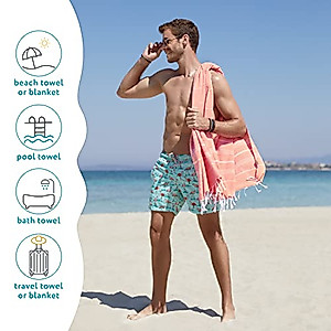 WETCAT Turkish Beach Towel Oversized 38x71 100% Cotton Sand Free Quick Dry Swim Towel Extra Large Turkish Towel Light Travel Towel for Adults Beach Gifts Beach Accessories - Dark Coral