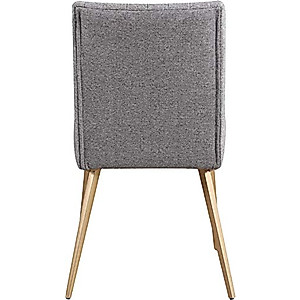 Meridian Furniture Eleanor Collection Modern | Contemporary Linen Upholstered Dining Chair with Channel Tufted Wing Back and Brushed Gold Legs, Set of 2, 20" W x 23.5" D x 35.5" H, Grey