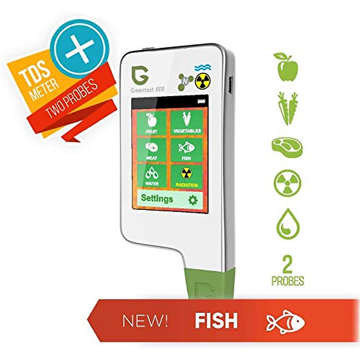 6 in 1 Greentest ECO 5F Food Nitrate Tester, High Accuracy Radiation Detector Geiger Counter Water Quality Meter TDS Hardness PPM Analyzer Dosimeter for Vegetable, Fruit, Meat, Fish, Water