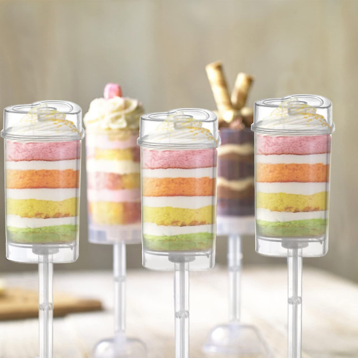 Jucoan 50 Pack Cake Pop Shooter, Heart Shape Plastic Cake Push Up Container with Lid, Base, Stick for Cake, Dessert, Party