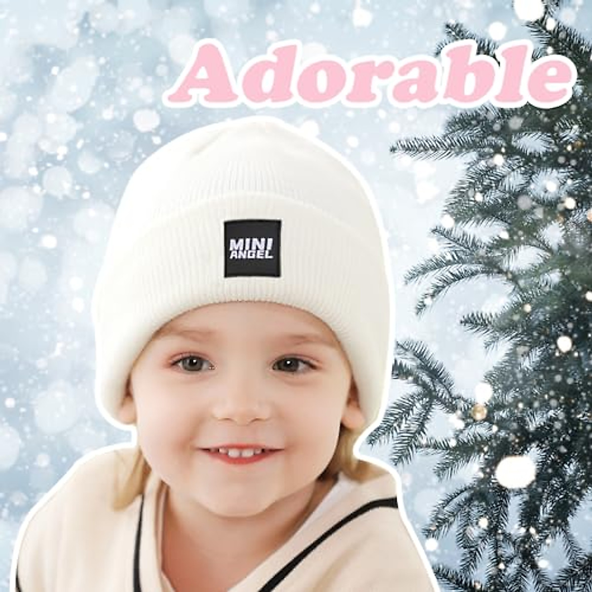 Mini angel Baby Beanie Knit Warm Winter Hat 6-36 Months Cute Beanies Soft Cuffed Hat for Infant Toddler Boys Girls 3 Pack (White+Pink+Grey,S)
