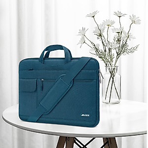 MOSISO Laptop Shoulder Bag Compatible with MacBook Air/Pro, 13-13.3 inch Notebook, Polyester Flapover Briefcase Sleeve Case, Deep Teal