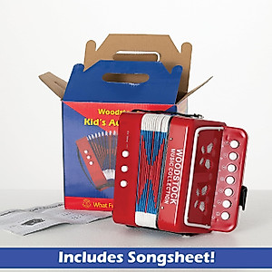 Woodstock Kid's Accordion (7"), Red, with 10 Keys, Beginner Music Toy Instrument for Children Ages 3+, Educational Gift, Toddlers Kids Boys Girls WCKA