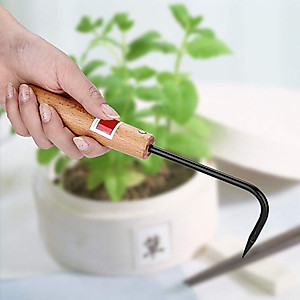 Bonsai Root Hook, Handle Weeder Garden Weeding Digging Cultivator Weed Remover Tool Single-Claw for Home Outdoor Garden