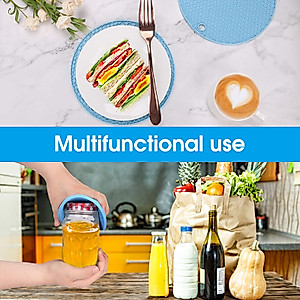 Silicone Oven Mitts and Pot Holders Sets, Extra Long Professional Heat Resistant Oven Gloves with Hot Pads, Quilted Liner, Non-Slip Textured Grip Safe for Kitchen Baking Cooking , 4-Piece Set (Blue)