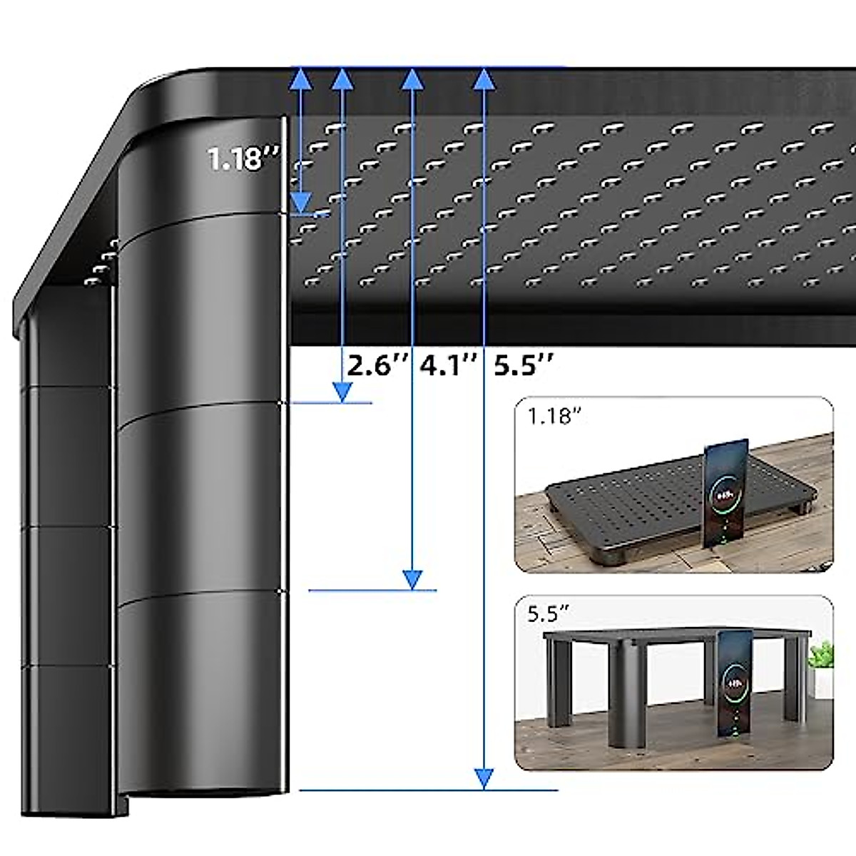 Pholiten Monitor Stand Riser,Laptop Stand Riser for Desk, Adjustable Laptop Stand Riser Holder,Computer Raiser,Desk Computer Stand,Laptop shelf,Monitor Risers