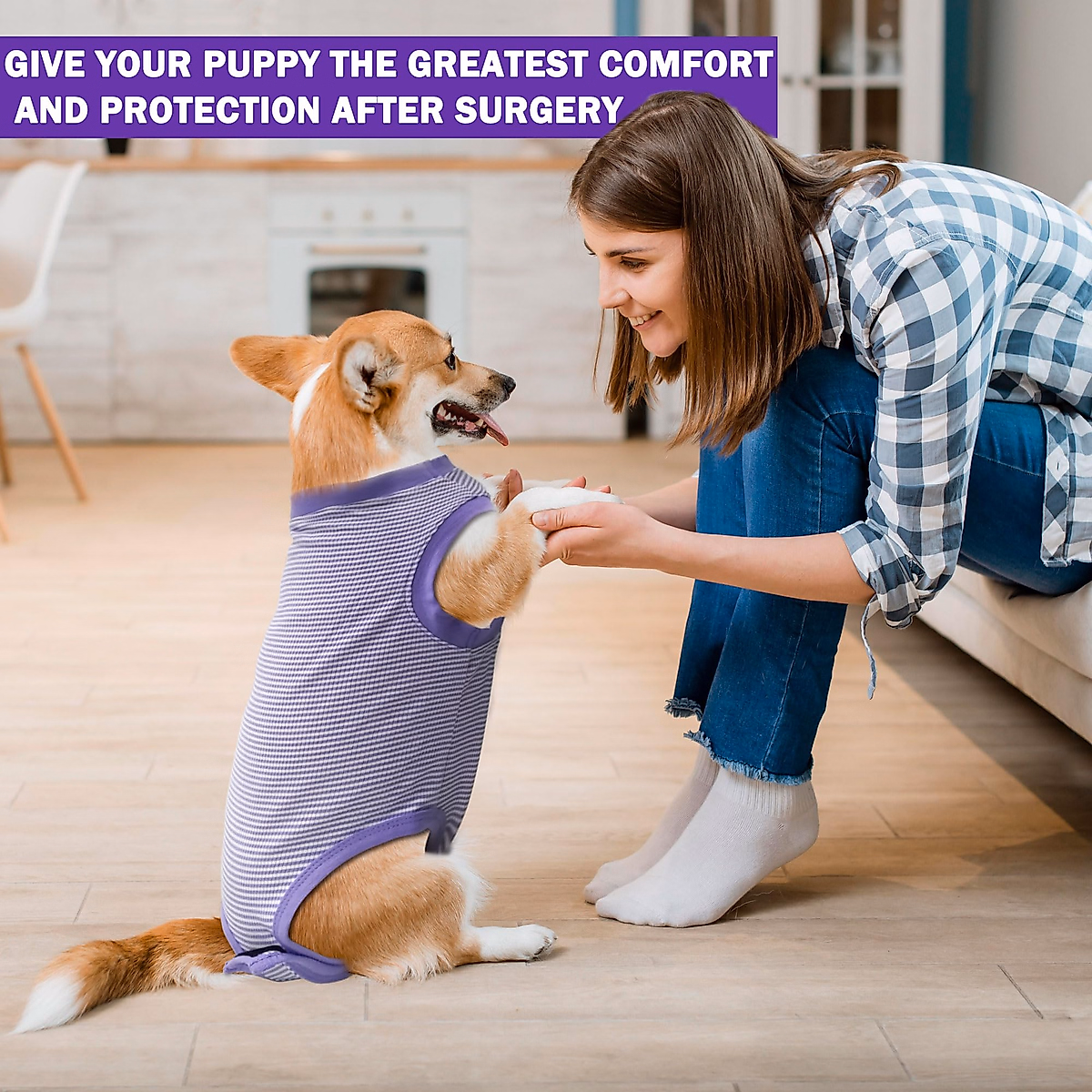 Uadonile Dog Surgery Recovery Suit, Surgical Recovery Suit for Dog Male Female, Spay Neuter Dog Recovery Suit, Cone Alternative Dog Surgical Onesie Purple, Medium