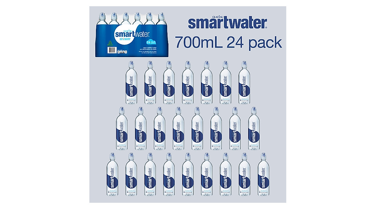 smartwater Smart Water Sports Cap, 700ml, 24 Pack, 23.7 Fl Ounce (Pack ...