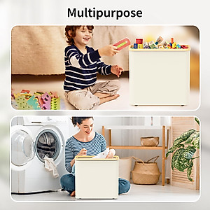 Toilet Paper Storage, 32L Large Toilet Paper Basket Organizer for Bathroom, Toilet Paper Storage Holder Stand with Lid, Footbase, Handle-Beige