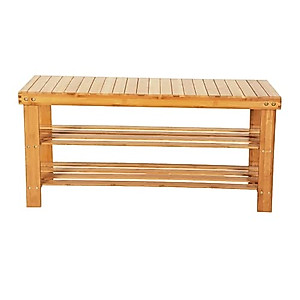 36" 3 Tiers 90cm Solid Bamboo Shoe Rack Bench, Sturdy Shoe Organizer, Storage Shoe Shelf, Holds up to 300lbs for Entryway Bedroom Living Room Balcony