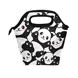 Wamika Cute Panda Lunch Bag Tote Lunchbox Handbag, Black White Women Insulated Food Container Gourmet Cooler Warm Pouch For School Work Office