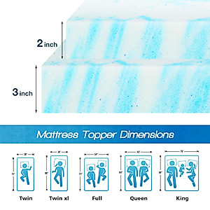 Sweetcrispy Mattress Topper Queen, Cooling Gel Infused Memory Foam Bed Toppers for Queen Size Bed, 3 Inch Thick Soft Mattress Pads for Sleeper Sofa, RV, Camper, CertiPUR-US Certified, Blue