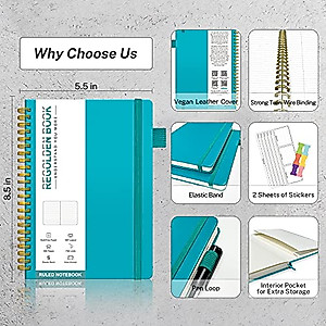 Regolden-Book Spiral Ruled Notebook, Ruled Lined Hardcover Journal for Note Taking, 100Gsm Thick Paper with Pocket for Men & Women School/College/Work/Office, 160 Pages, 5.5x8.5, (Teal)