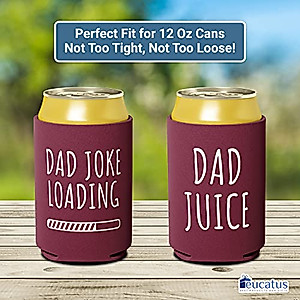 Funny, Collapsible Neoprene Beer Holder, 2 Pc. Novelty Beverage Sleeves for Cans with Gag Quotes - Dad Juice, Dad Joke Loading. Insulated Drink Cooler Gifts for 12Oz Alcohol, Beers, Wines, Sodas, IPAs