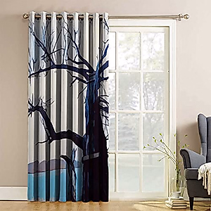 Tree Book Cover Lake Winter Cold Door Panel Curtain Black Drapes for Backdrop Window Decor,1 Panel,(W) 51 X (H) 63 Inches