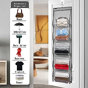 ANZORG 1 Pcs Dual Sided Hanging Handbags Organizer Closet Shoe Holder with 10 Large Pockets Storage for Towel Scarf Clothes (GREY)