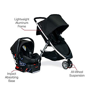BRITAX B-Lively Travel System with B-Safe 35 Infant Car Seat | One Hand Fold, XL Storage, Ventilated Canopy, Easy to Maneuver, Raven (S05588500)