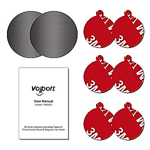 volport Pops Sticky Adhesive Replacement for Car Mount, 6 Pack 3M Dots VHB Sticker Pads Double Sided Tape for Magnetic Dashboard Cell Phone Holder Wall Socket Base with 2 Pack Round Metal Plate Discs