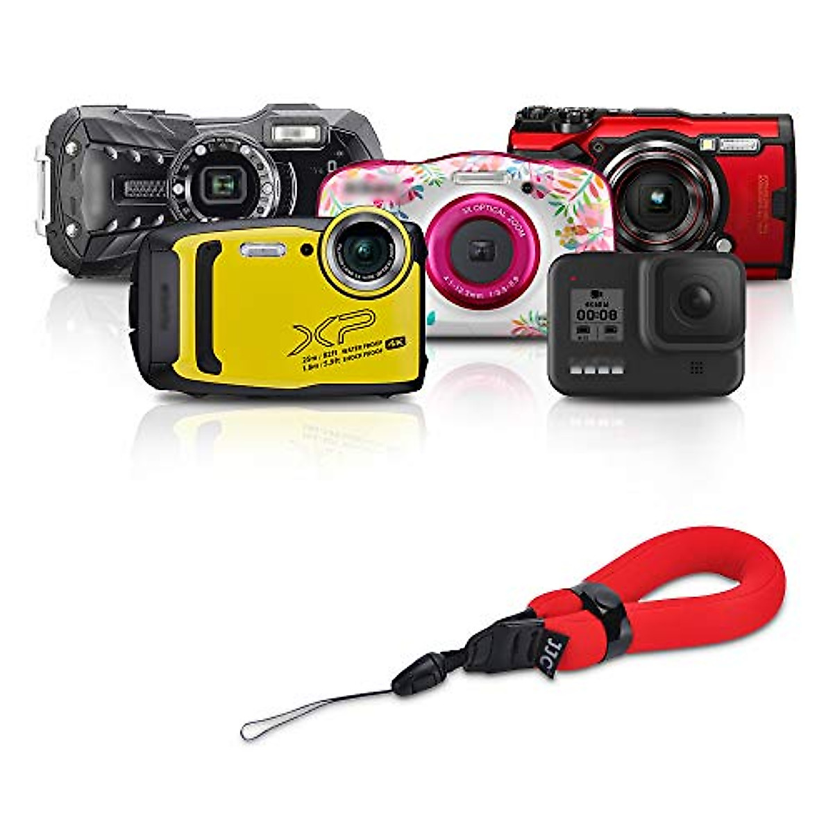 JJC Waterproof Camera Floating Wrist Strap for Olympus Tough TG-6 TG-5 TG-4 TG-3 Fujifilm FinePix XP140 XP130 XP120 Nikon Coolpix W300 W150 Gopro Hero 9 8-Red