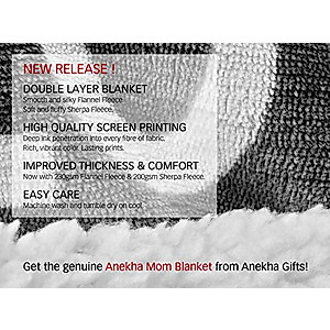 Anekha Mom Blanket – Double Layer Sherpa Fleece – Soft Fluffy Throw, Quality Print – 'Thank You Mom, I Love You' – from Daughter, Son – Gift for Birthday, Mother's Day, Christmas, etc. (Smoky Grey)