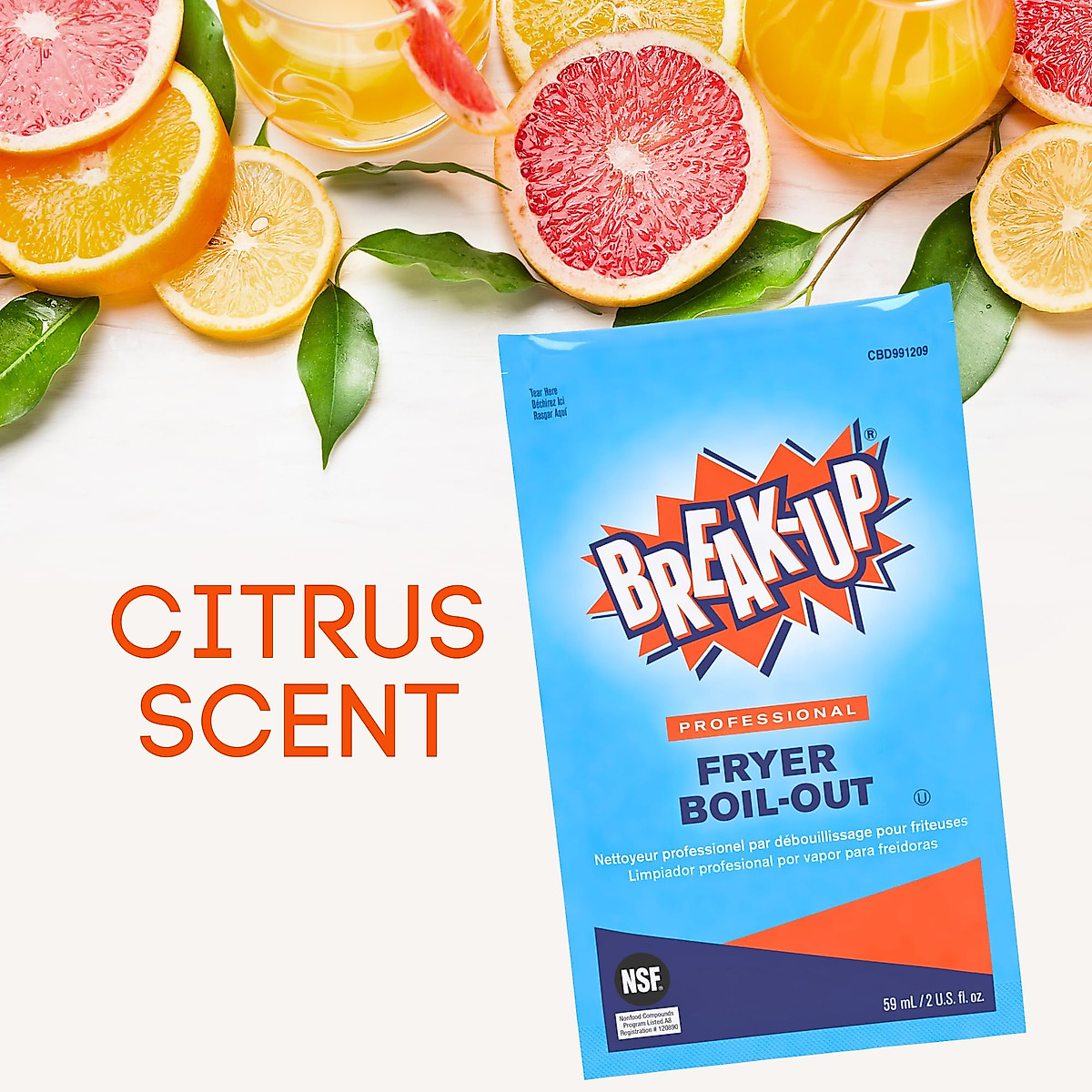 Diversey CBD991209 Break-Up Professional Fryer Boil-Out, Food Grade Degreaser & Cleans Deep Fryers, Kettles, Grates & More, Citrus Scent, Concentrate Liquid, 2-Ounce Packet