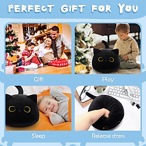 JIAJEGTGT 16Inch Black Cat Stuffed Animal Plush Toys, Cute Black Cat Plushie Pillow, 3D Soft Cat Shape Design Lumbar Back Cushion Plush Stuffed Cat Doll Toy for Kids Chirstmas Gifts