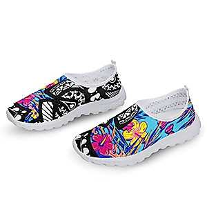 Summer Aesthetic Floral Shoes for Women Slip Resistant Athletic Shoes Without Laces for Youth Running Shoes Work Travel Lightweight Breathable Slip On Sneakers with Arch Support Mesh Slip On Shoes