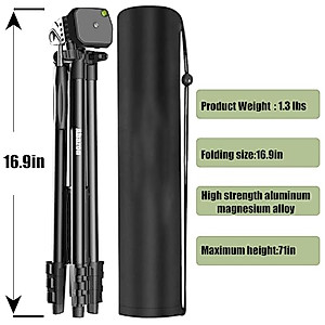 71" Camera Tripod Compatible with Canon Nikon Cameras Lightweight Tripod for Phone with Wireless Remote Phone Holder Carry Bag