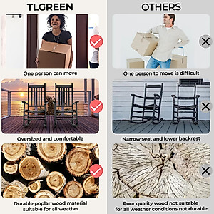 TLGREEN Outdoor Rocking Chair, Solid Wood Oversized Rocking Chair Outdoor with Wide Seat，All Weather Porch Patio Wooden Rocking Chair, Easy to Assemble for Indoor,Outdoor （Black）