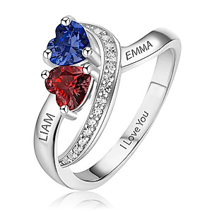 GLAMCARAT Sterling Silver Personalized Birthstone ring customized engraved fine jewelry for women mothers ring