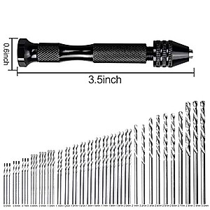 60 Pieces Micro Mini Twist Drill Bits Set with Precision Hand Pin Vise Rotary Tools for Wood,Jewelry, Plastic etc