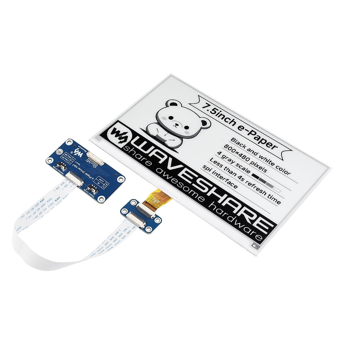 7.5 inch E-Ink display e-Paper HAT Resolution 800×480 SPI interface for Raspberry Pi 3 2 Zero W WH Jetson Nano Arduino @XYGStudy