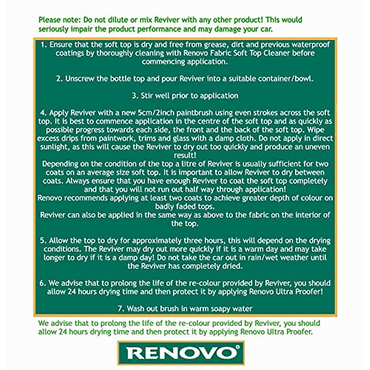 Renovo Fabric Soft Top Reviver - Dark Brown, 500 ml Bottle